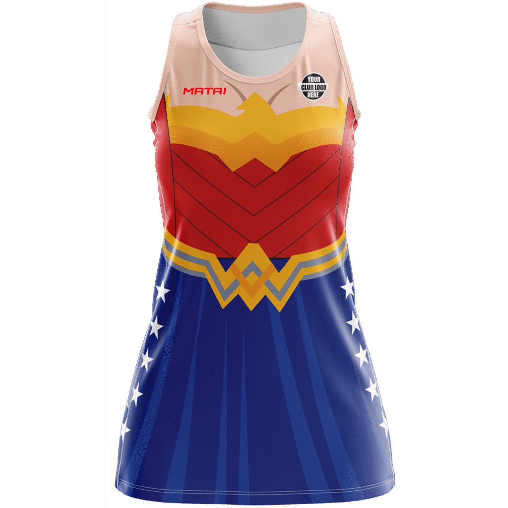 Pro Sublimated Super Hero Netball Dress - Full Back | Matai Sports